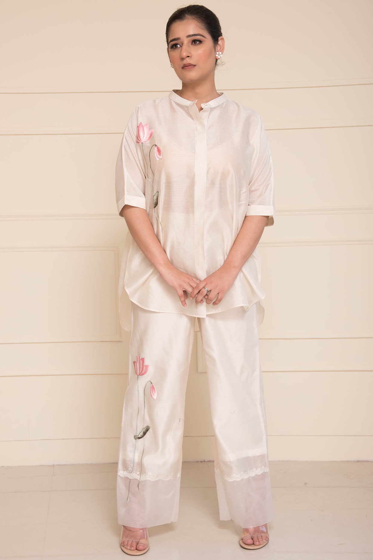 White Chanderi Pichwai Embroidered Co-Ord Set by Cheena Singh at Pernia ...