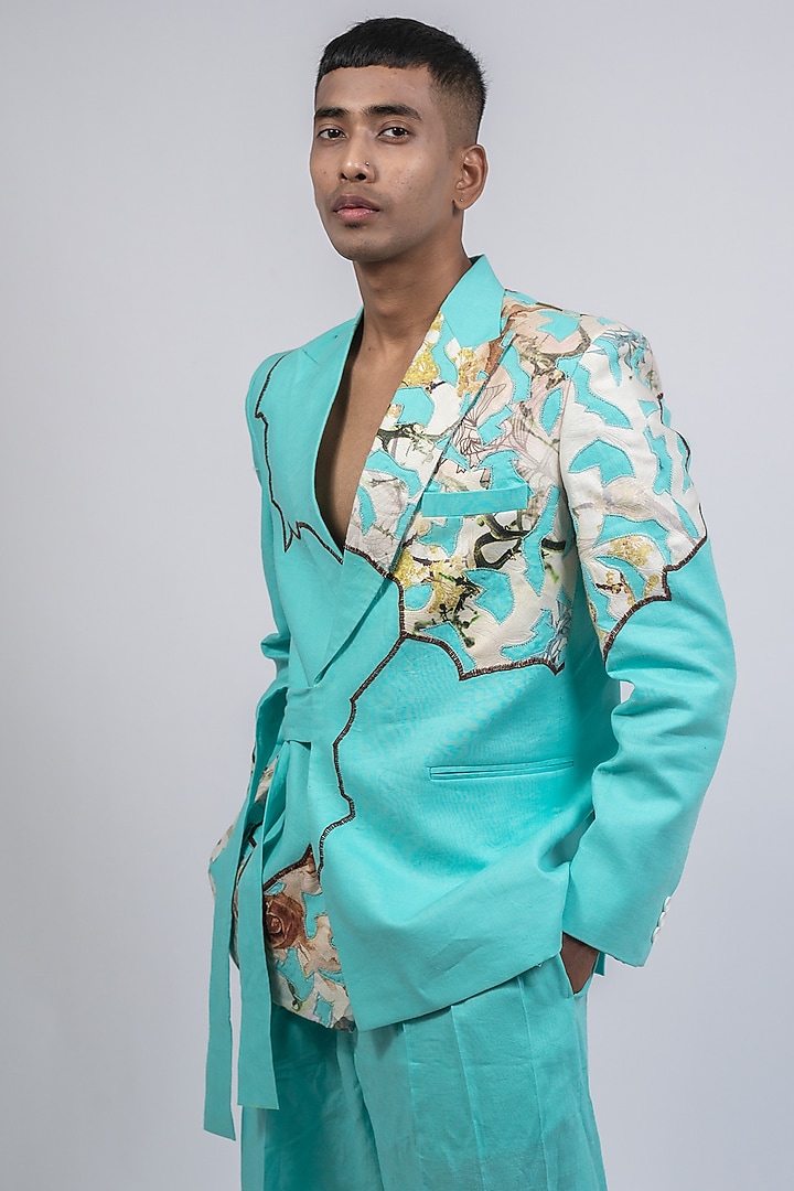 Seafoam Green Linen Printed & Embroidered Co-Ord Set by CHANDRESH ...