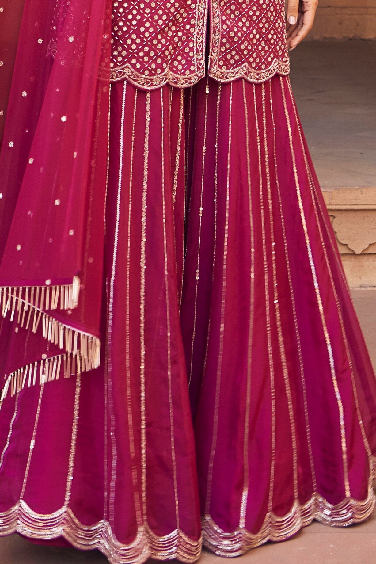 Raspberry Pink Hand Embroidered Sharara Set by Charu & Vasundhara at ...