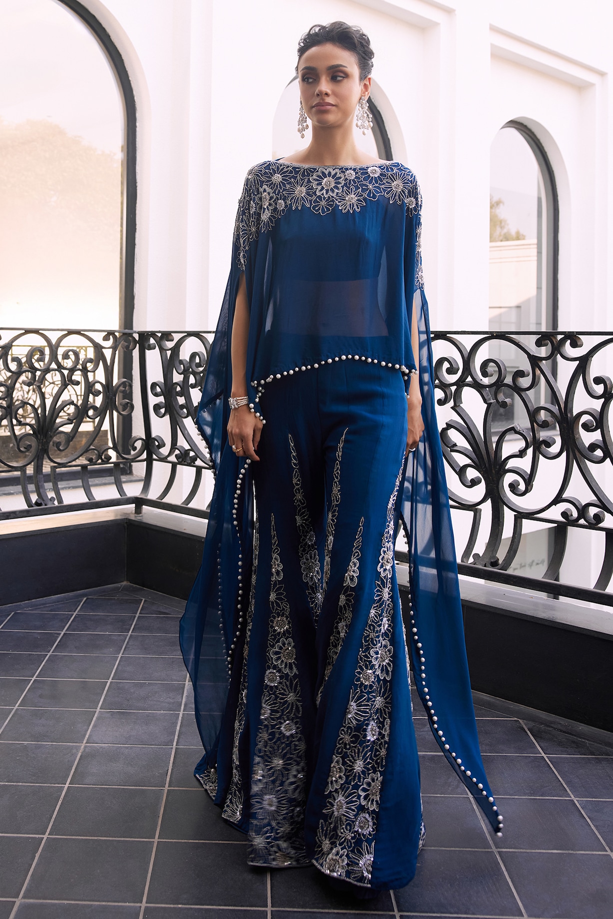 Moody Blue Taffeta Tasser Viscose Organza Kalidar Sharara Set by Charu ...