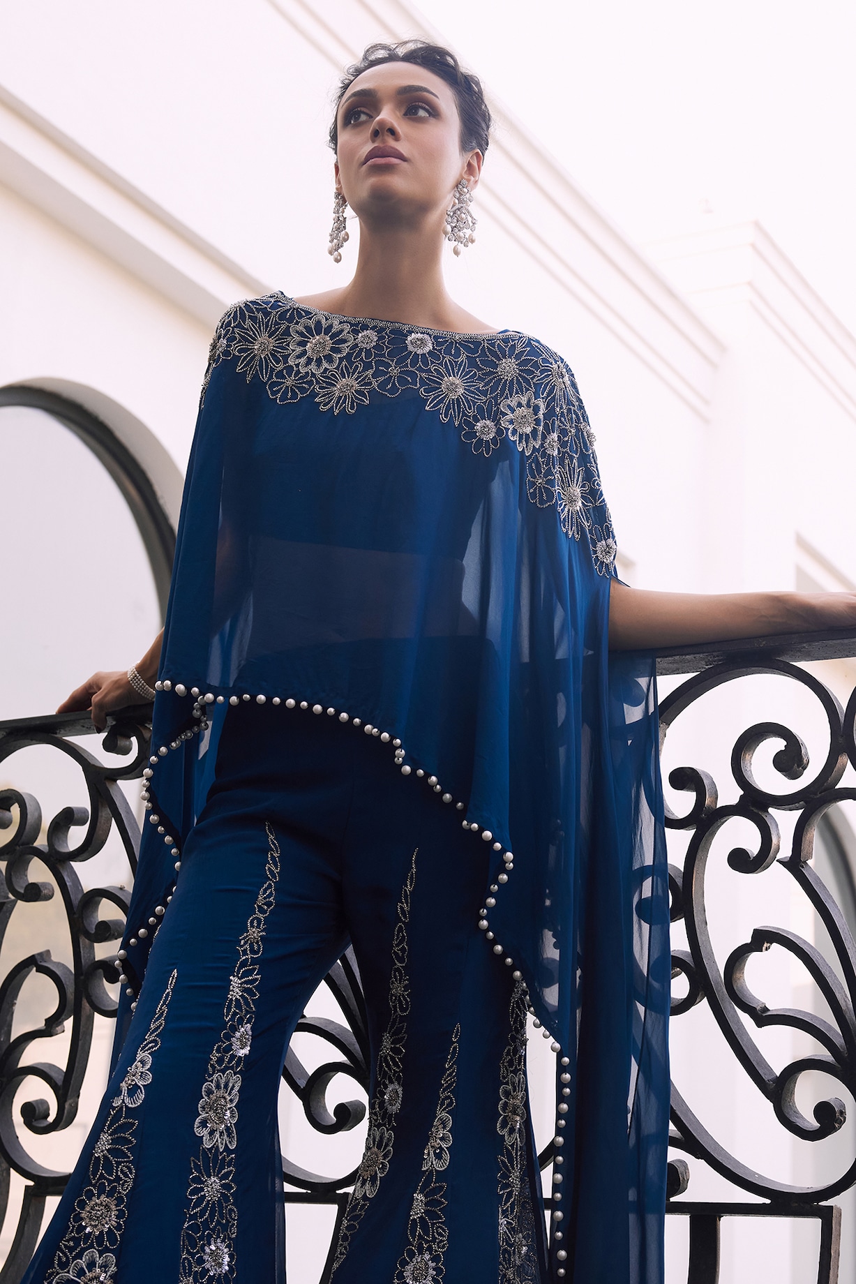 Moody Blue Taffeta Tasser Viscose Organza Kalidar Sharara Set by Charu ...