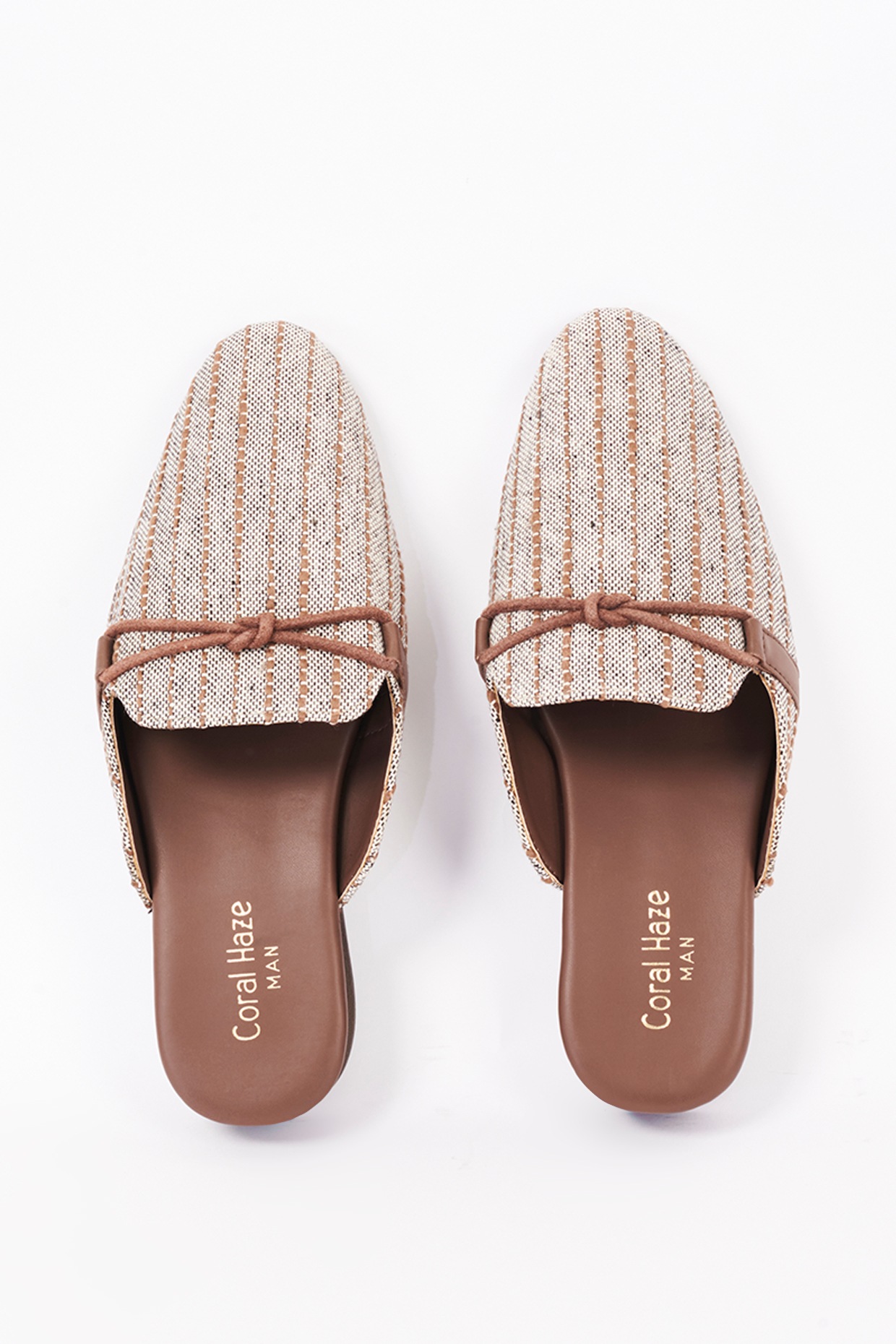 Brown Jacquard Striped Mules by CORAL HAZE MEN at Pernia's Pop Up Shop 2025