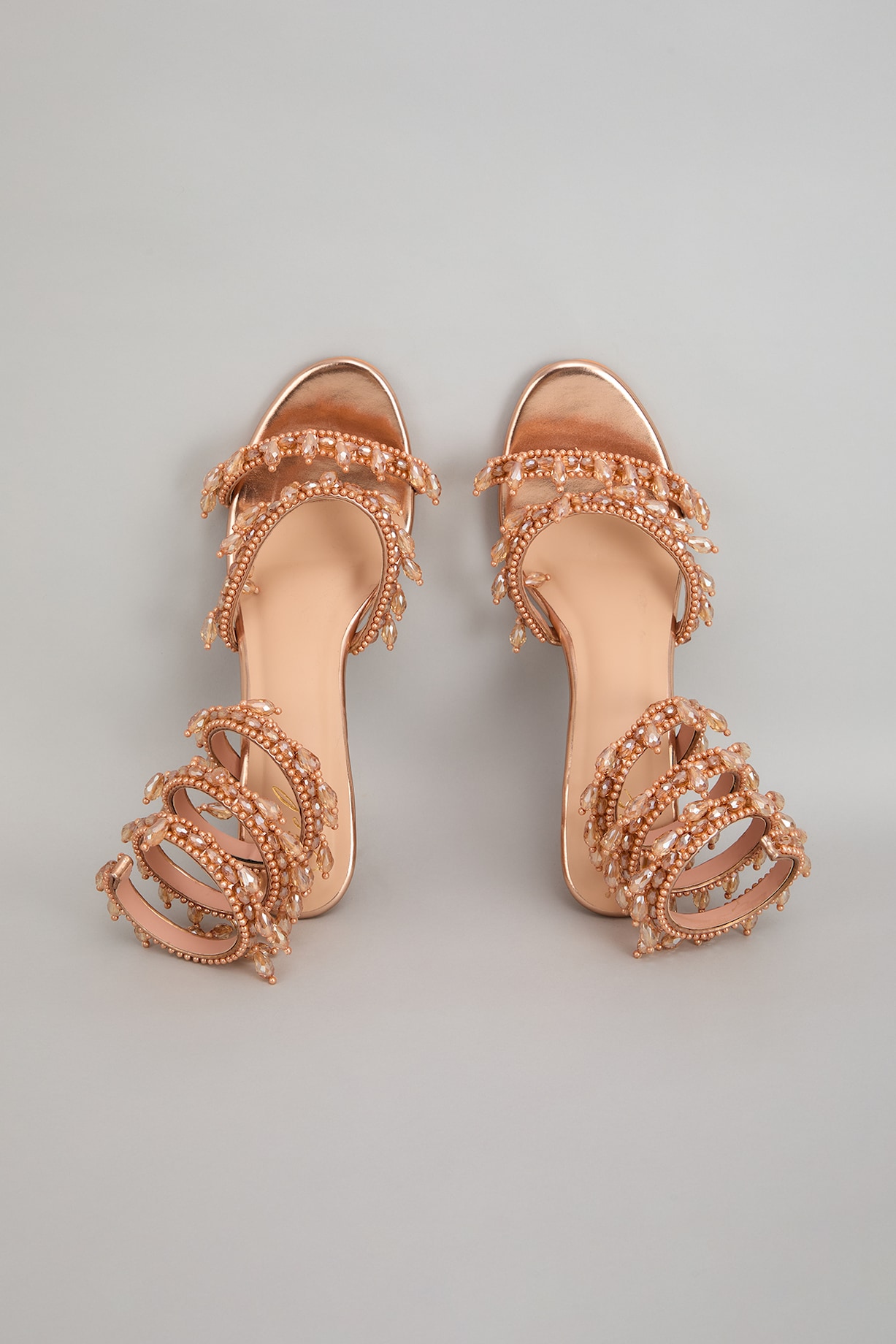 Gold Art Leather Crystal & Pearl Embellished Heels by Cielbyak at ...