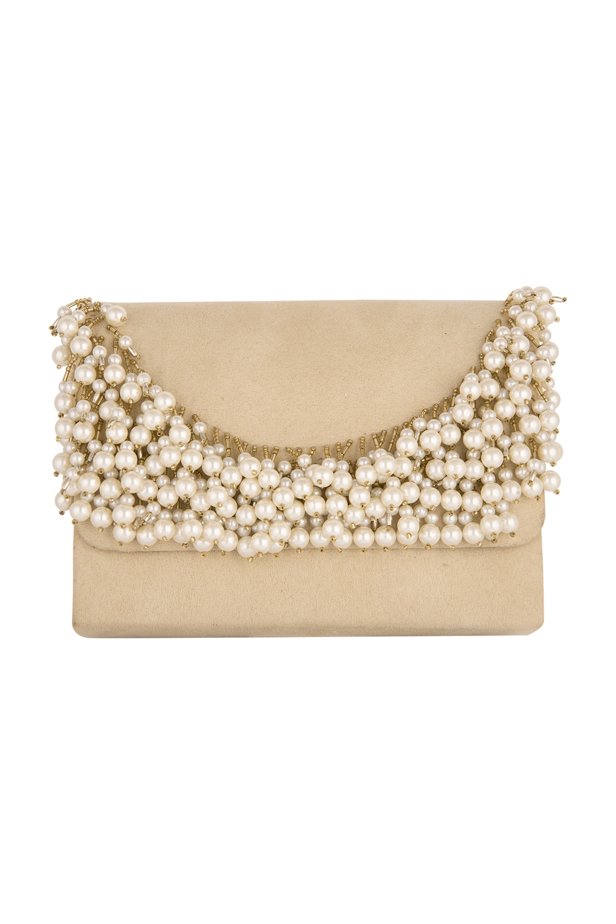 Creme Embroidered Clutch With Chain Handle by Clutch'D at Pernia's Pop ...