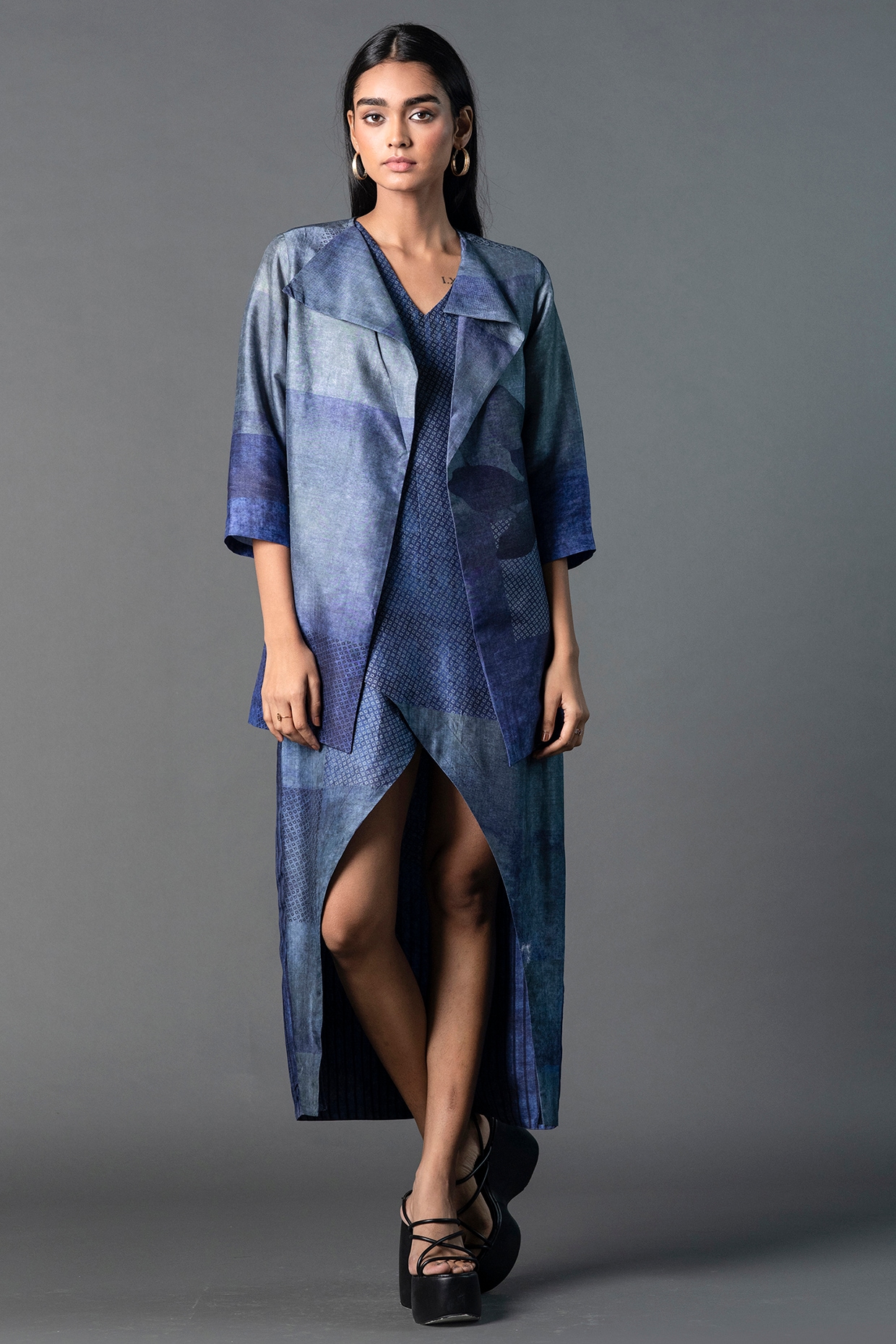 Royal Blue Dupion Silk Crop Jacket Dress by CLOS at Pernia's Pop Up Shop 2025