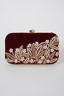Maroon Hand Embroidered Box Clutch Design by A Clutch Story at Pernia's ...