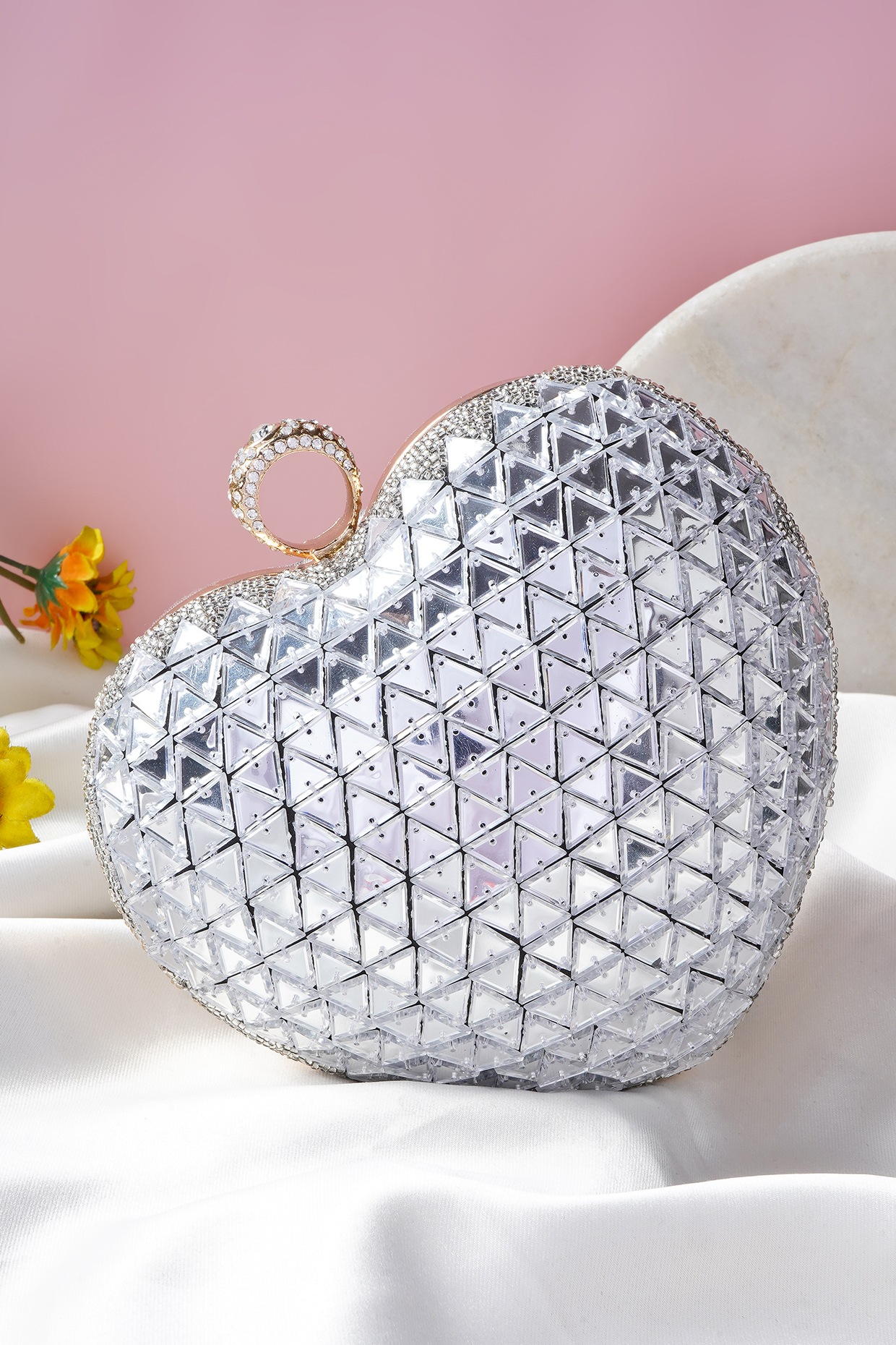 Silver Raw Silk Rhinestone Heart Shaped Clutch by A Clutch Story at ...