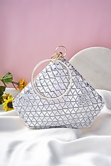 Silver Raw Silk Rhinestone Diamond Shaped Clutch by A Clutch Story at ...
