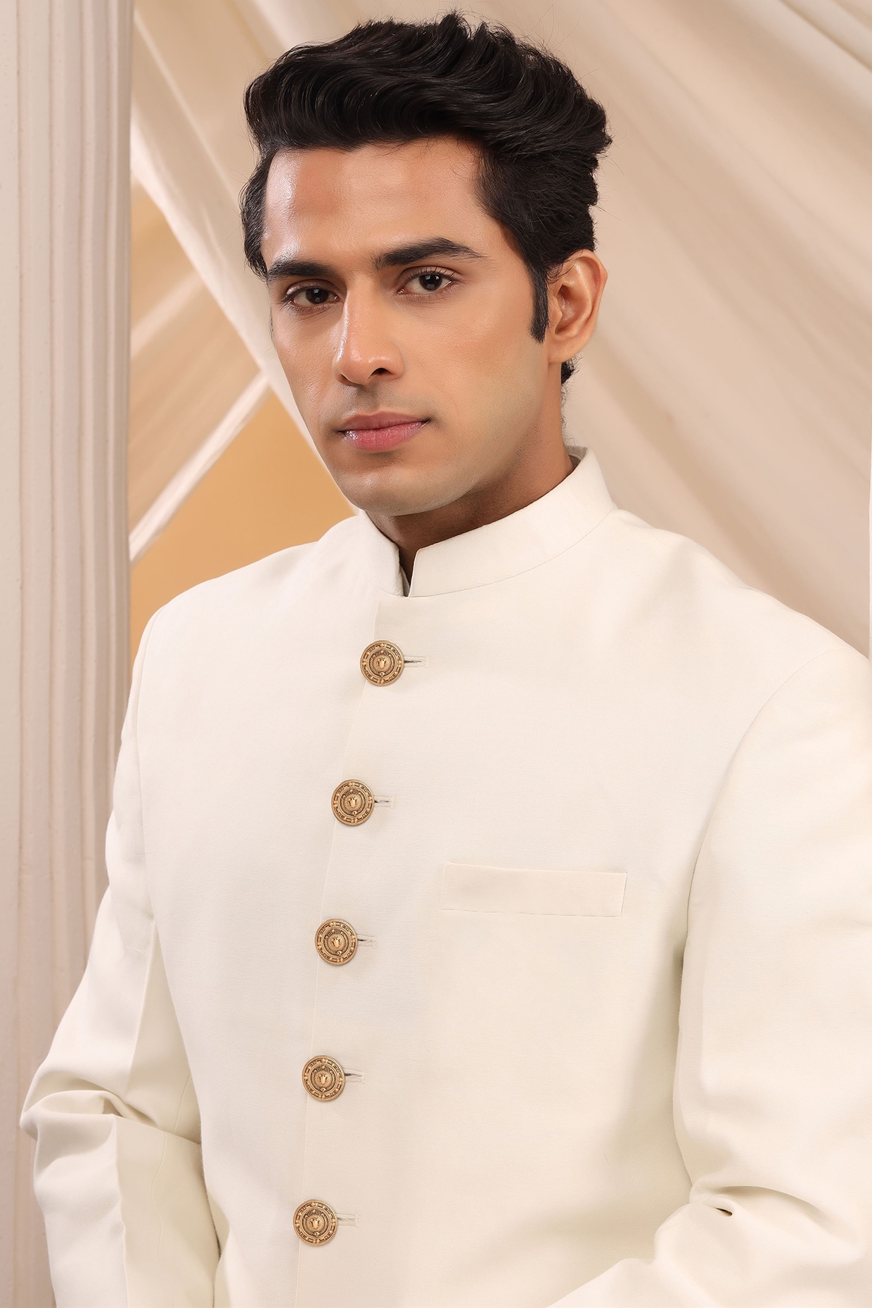 Antique Gold Iconic Shield Buttons (Set Of 7) by Cosa Nostraa at Pernia's Pop Up Shop 2025