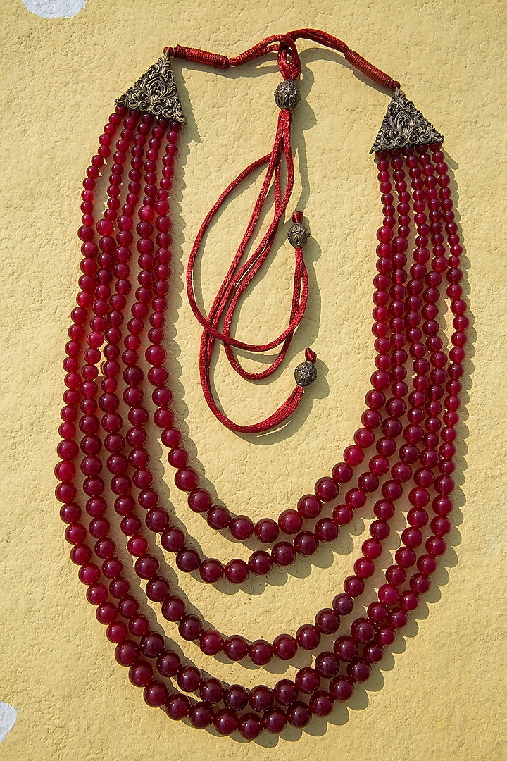 Maroon Glass Beaded Layered Mala by Cosa Nostraa at Pernia's Pop Up ...