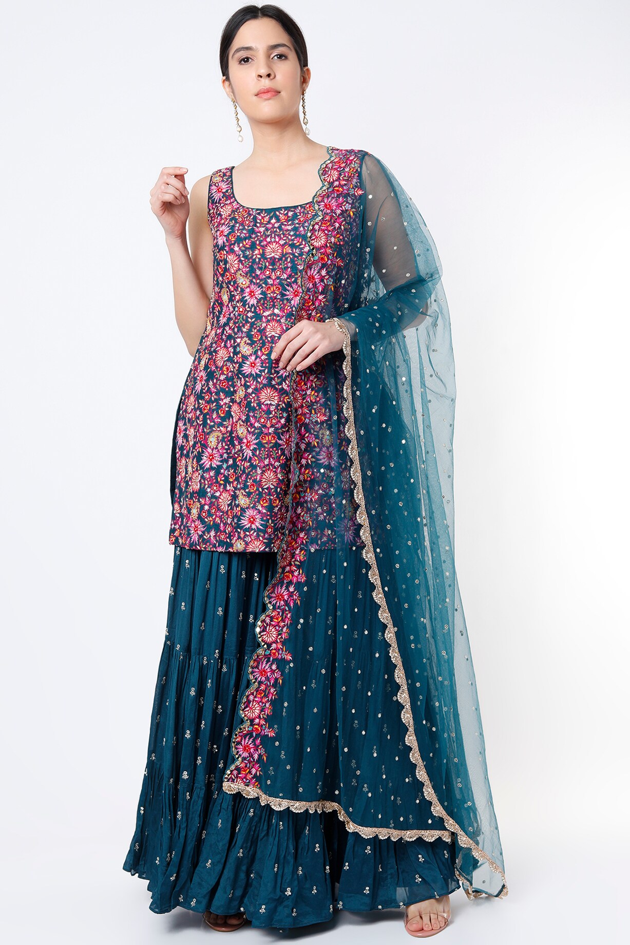Marine Blue Embroidered Sharara Set Design by Chamee and Palak at ...