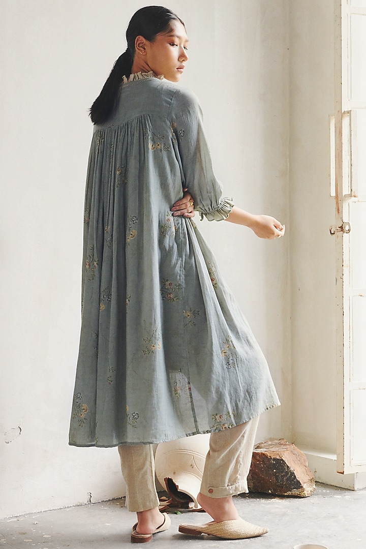 Pale Blue Hand Embroidered Flowy Jacket by Cord at Pernia's Pop Up Shop ...