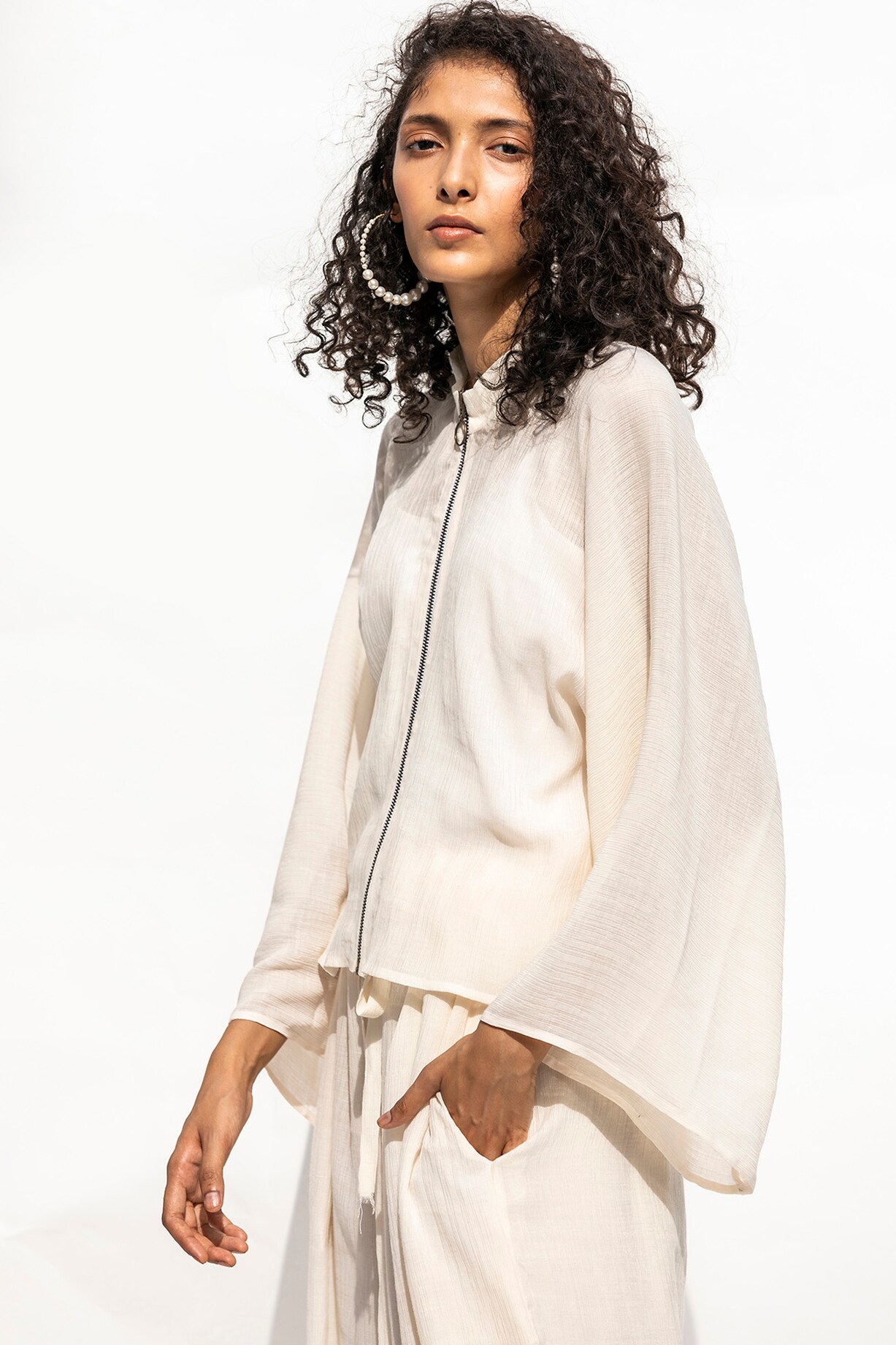 White Sheer Shirt With Pants by Corpora Studio at Pernia's Pop Up Shop 2024