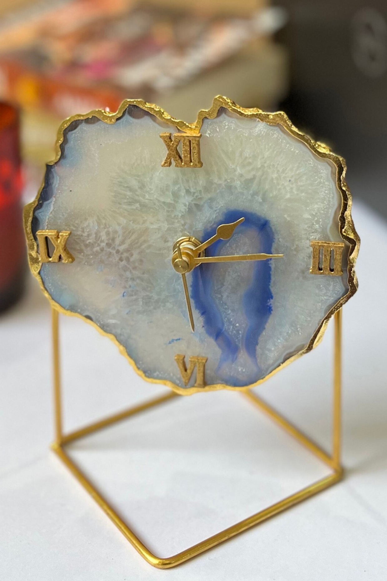 Blue Brazilian Agate Desk Clock With Metal Stand by Home Jewels by ...