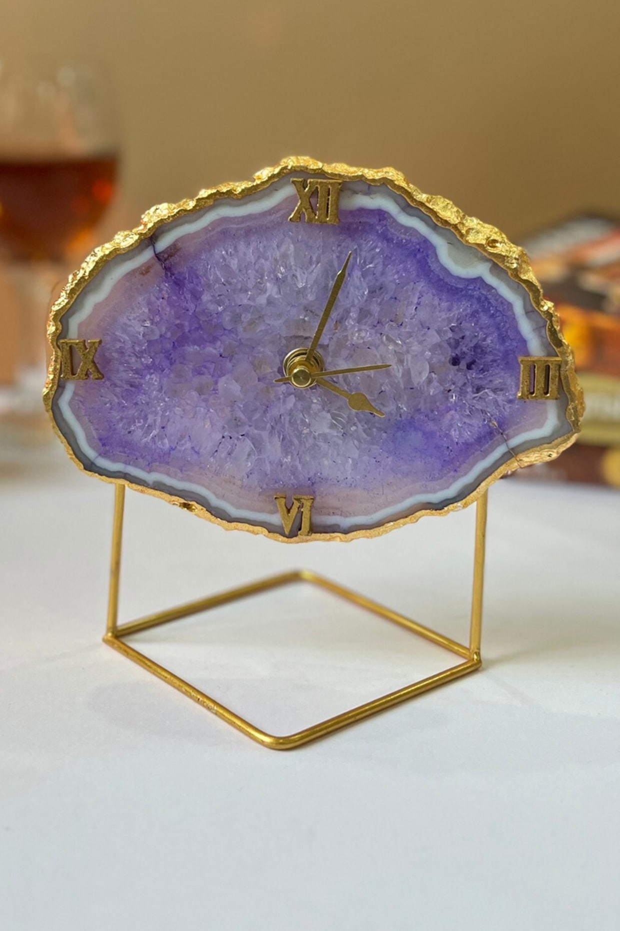 Purple Agate Desk Clock With Metal Stand by Home Jewels by Cotton Indya ...