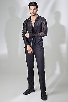 Black Knit Bomber Jacket Design by PUNEET KAPOOR LABEL at Pernia's Pop ...