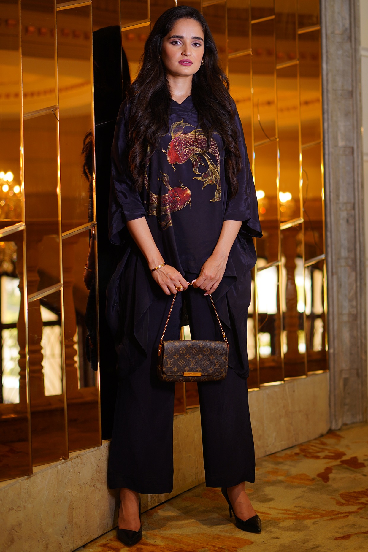 Midnight Blue Art Crepe Hand Painted Co-ord Set by Kyra By Nina ...