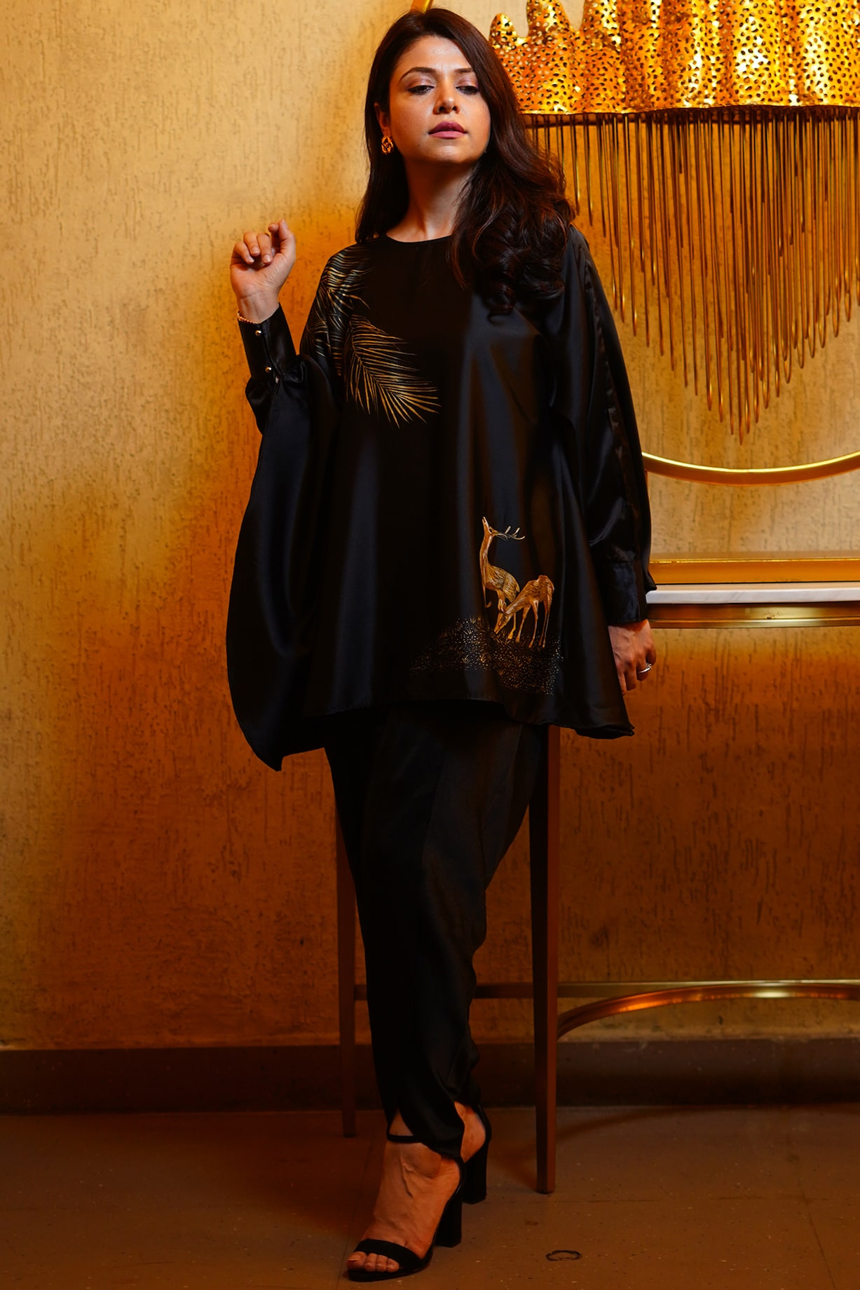 Black Armani Satin Hand Painted Co-Ord Set Design by Kyra By Nina ...