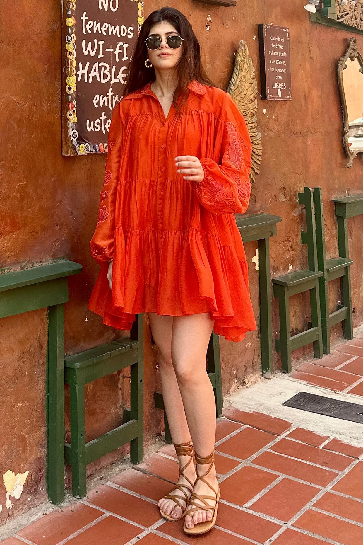 Vermillion Silk Organza Floral Embroidered Mini Dress by Paulmi & Harsh ...