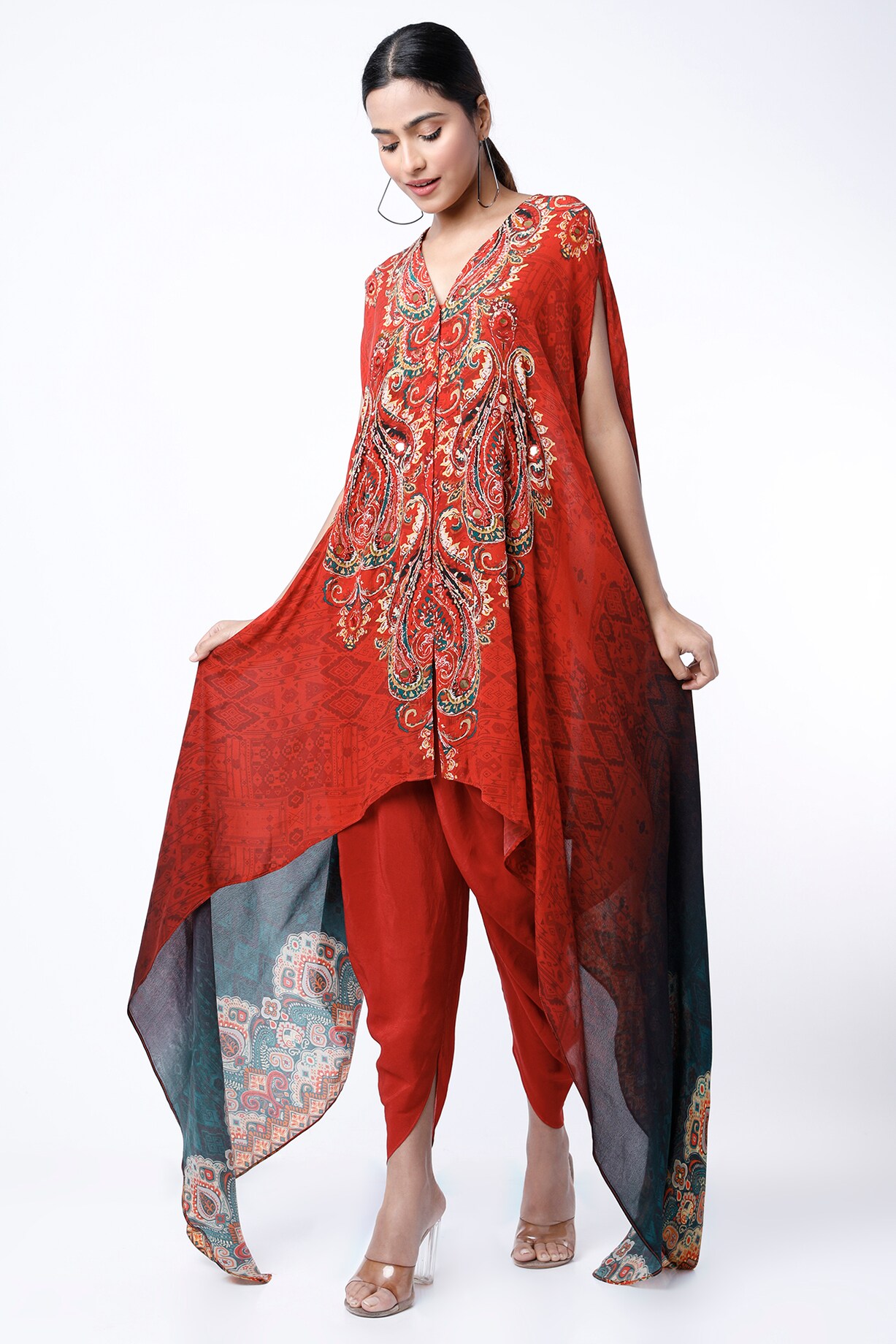 Red Hand Embellished Dhoti Set Design by CHARU PARASHAR at Pernia's Pop ...