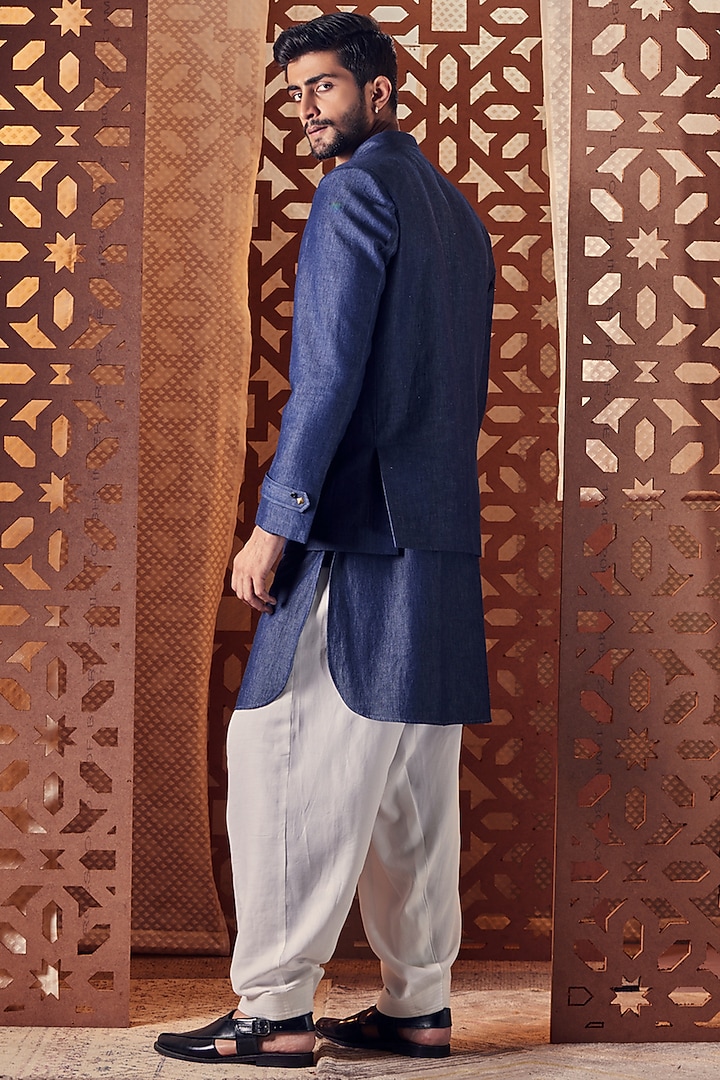 Navy Blue Embroidered Bandhgala Set by Charkhee Men at Pernia's Pop Up ...