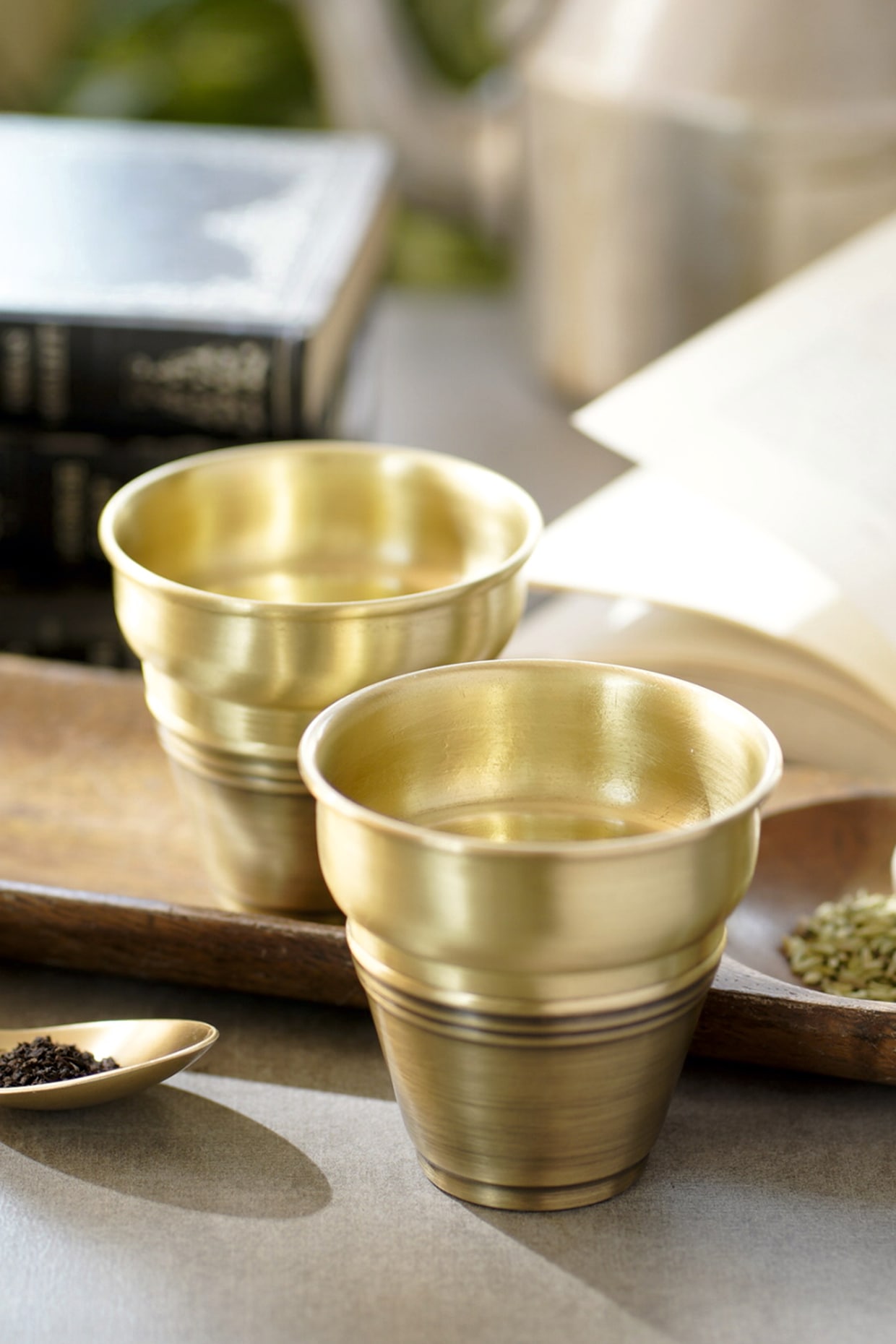 Antique Gold Brass & Ceramic Handcrafted Tea Kulhad Set by Courtyard at ...