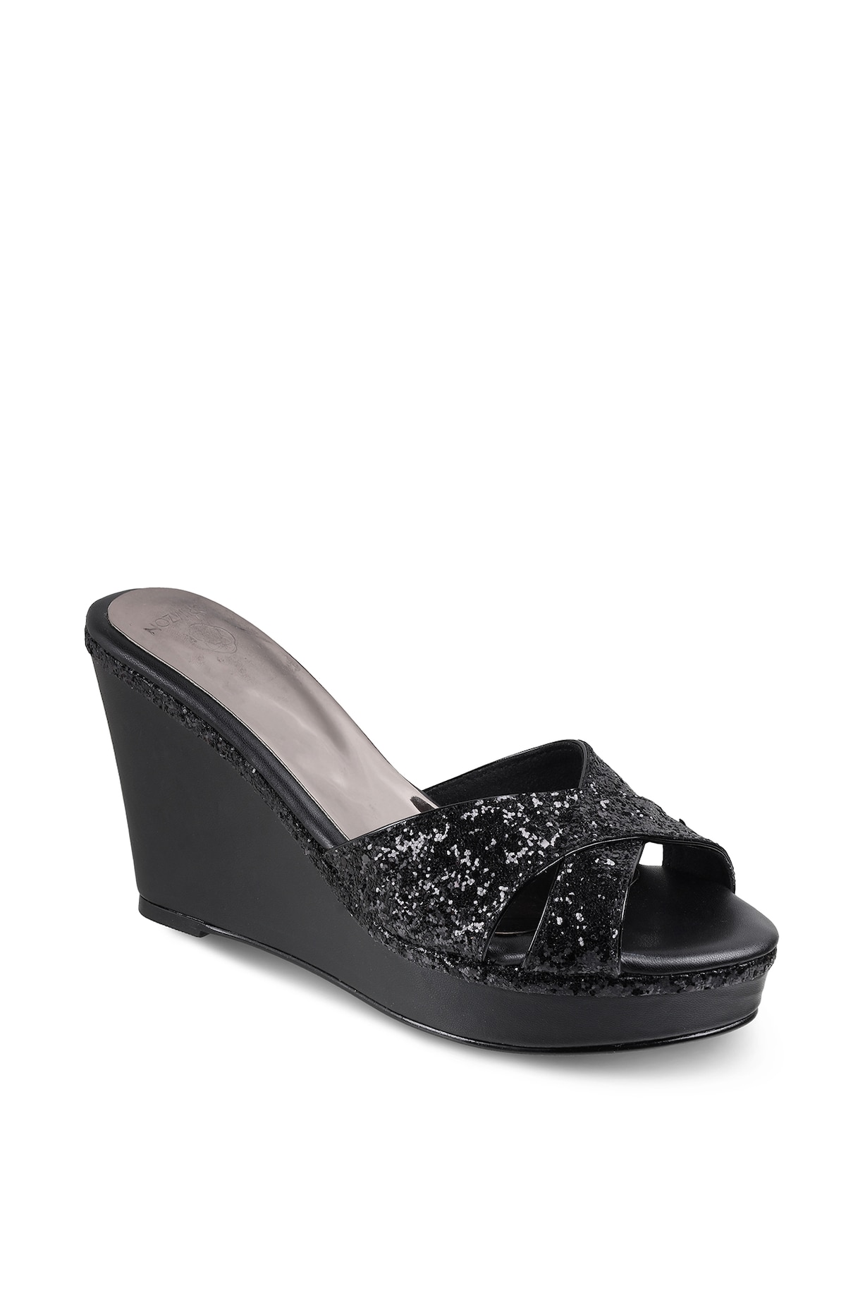 Black Faux Leather Wedges With 4 Inch Heels Design by Crimzon at Pernia ...
