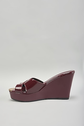 Burgundy Suede Slip-On Wedges by Crimzon at Pernia's Pop Up Shop 2026