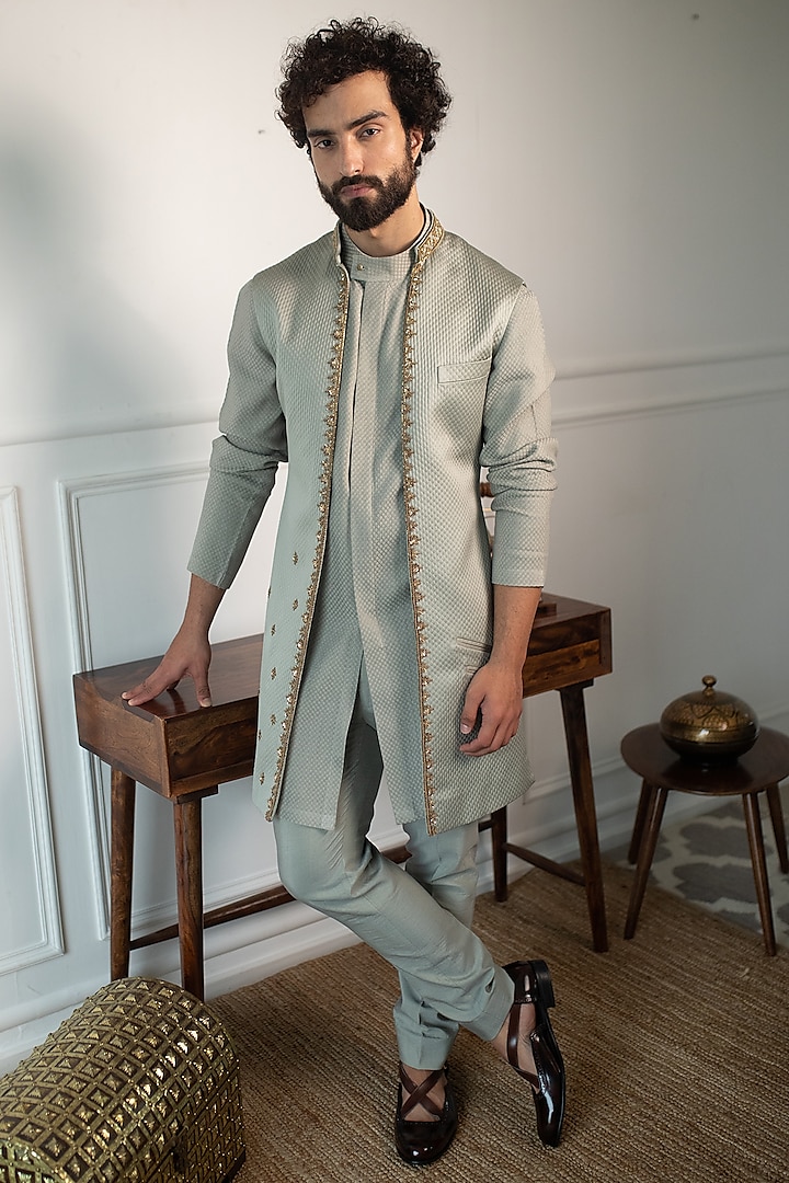 Dusty Green Embroidered Jacket Set by Contrast By Parth at Pernia's Pop ...