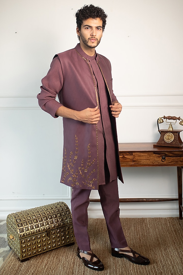 Wine Embroidered Jacket Set by Contrast By Parth at Pernia's Pop Up ...