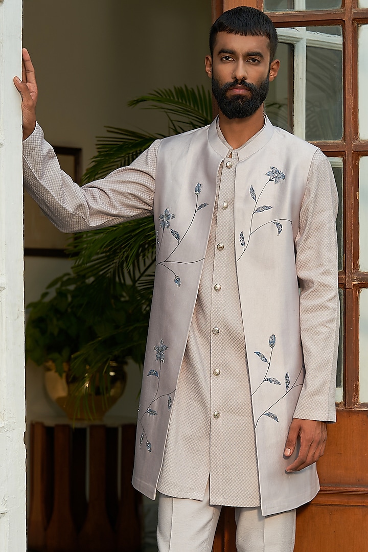 Silver Blue Hand-Painted Jacket Set Design by Contrast By Parth at ...