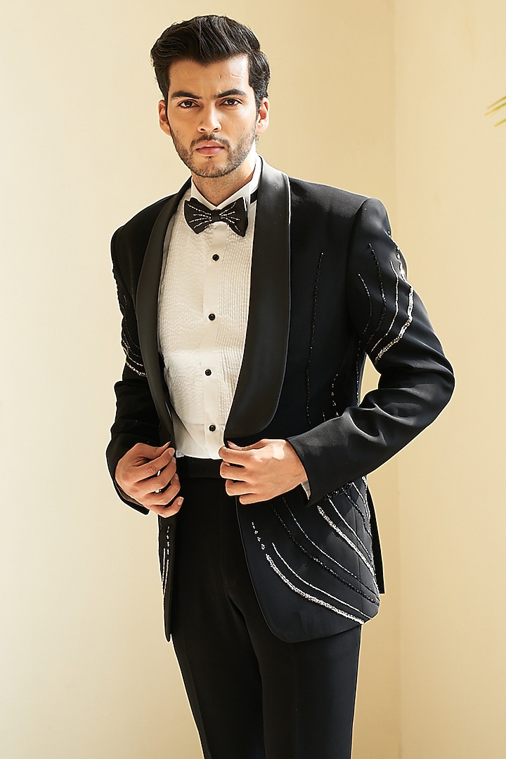 Black Tuxedo Set With Embroidery by Contrast By Parth at Pernia's Pop ...