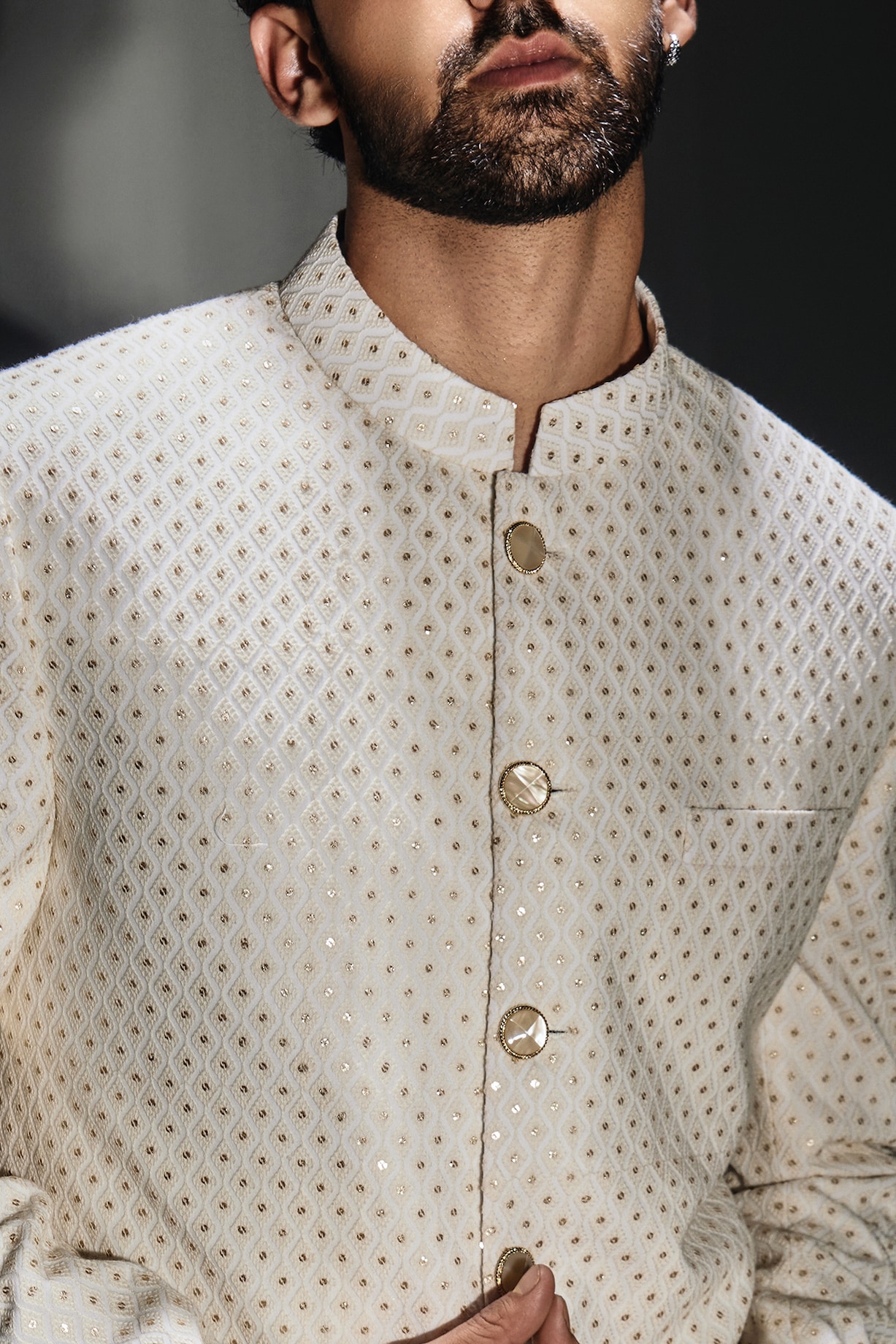 Buy Chatenya Mittal Light Cream Georgette Embroidered Sherwani Set at ...