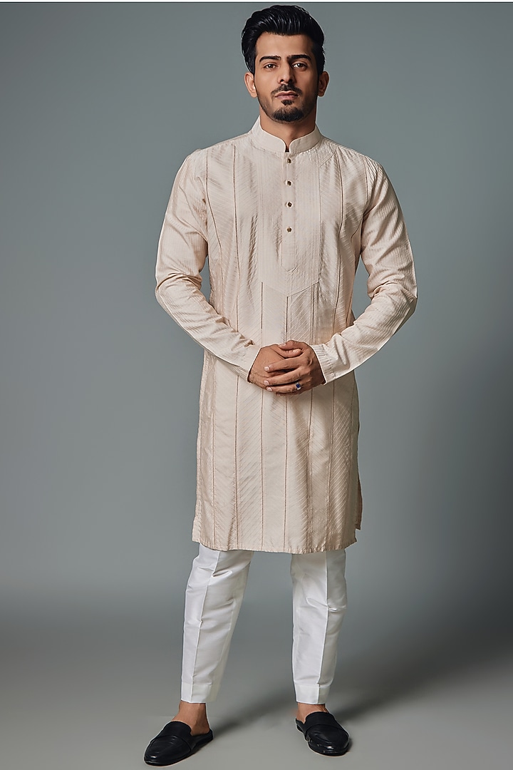 Light Cream Cotton Silk Kurta Set Design by Chatenya Mittal at Pernia's ...
