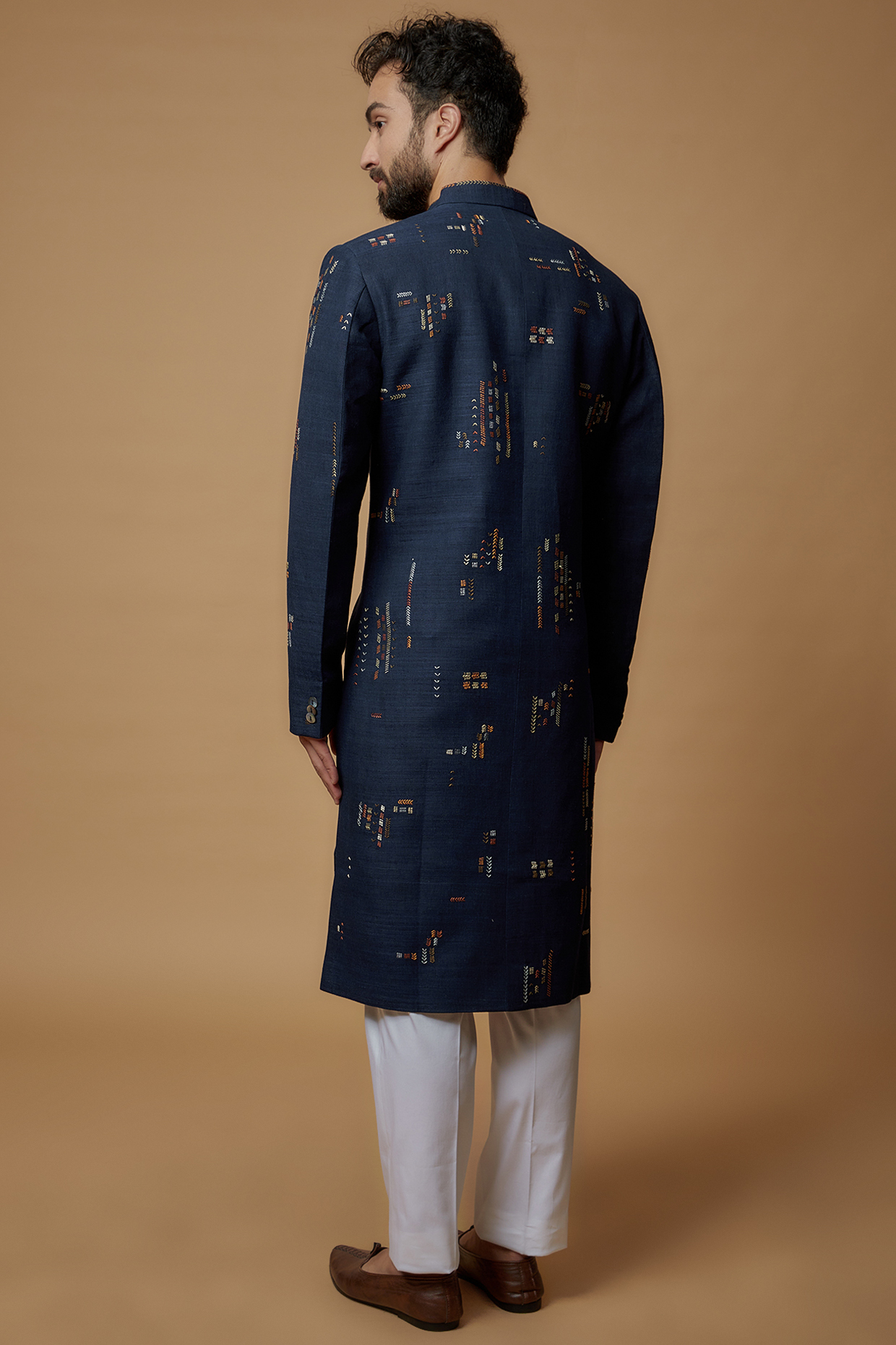 Buy Countrymade Navy Blue Cotton Silk Embroidered Sherwani Set at ... Buy Countrymade Navy Blue Cotton Silk Embroidered Sherwani Set at ...