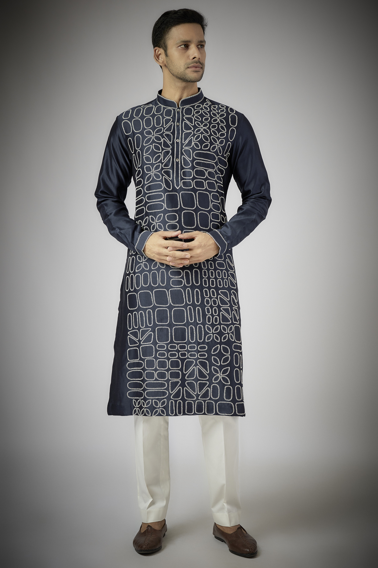 Buy Countrymade Navy Blue Cotton Silk Hand Embroidered Kurta Set at ... Buy Countrymade Navy Blue Cotton Silk Hand Embroidered Kurta Set at ...