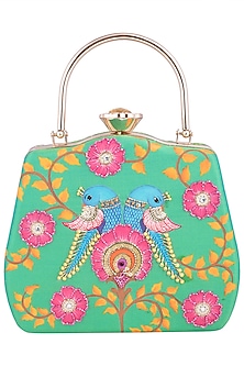 Green hand painted parrots clutch available only at Pernia's Pop Up ...