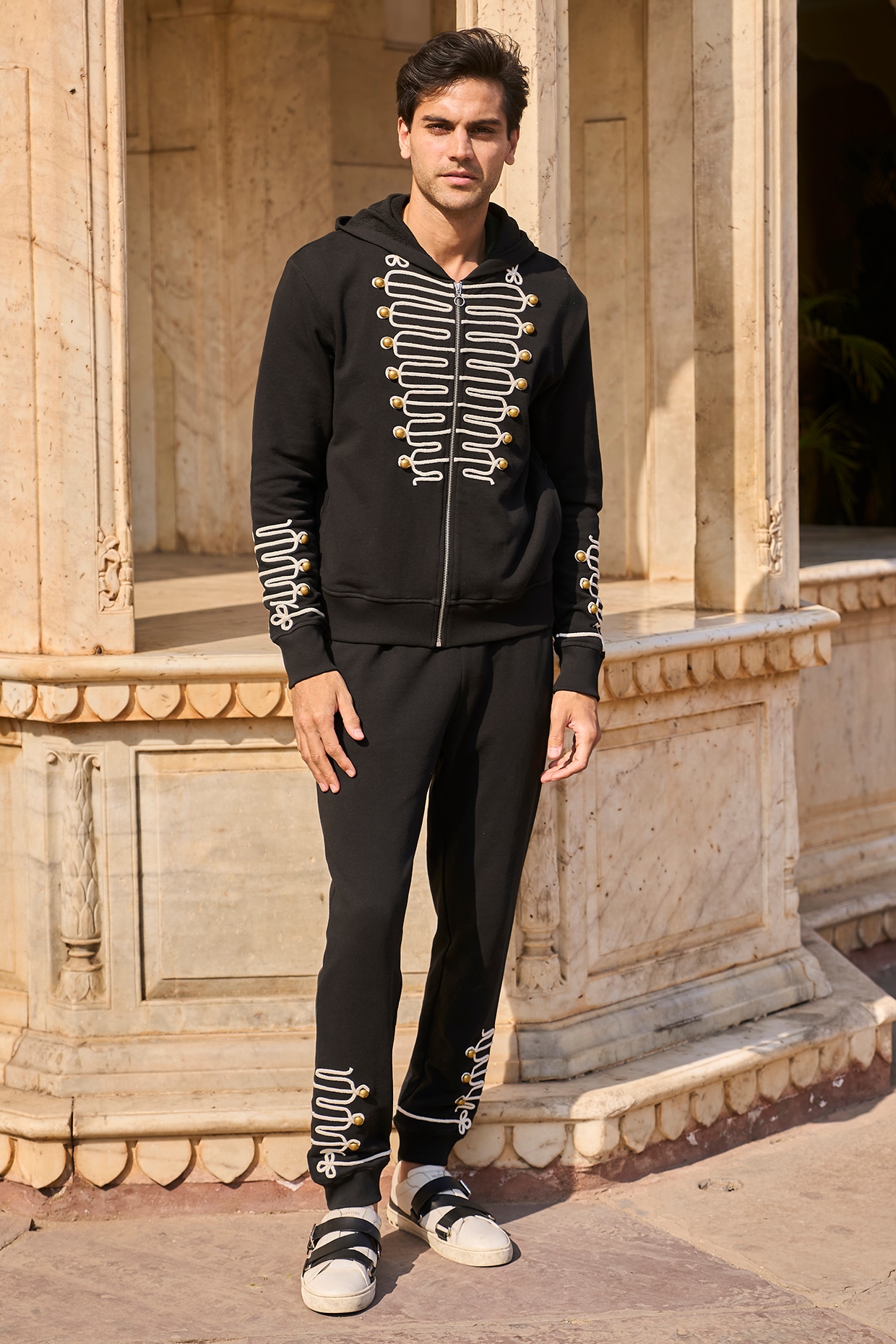 Black Organic Cotton Dori Embroidered Co-Ord Set by Dash and Dot Men at ...
