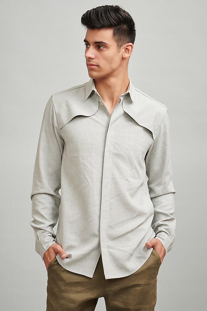 Grey Cotton Button-Down Shirt by Dash and Dot Men at Pernia's Pop Up ...