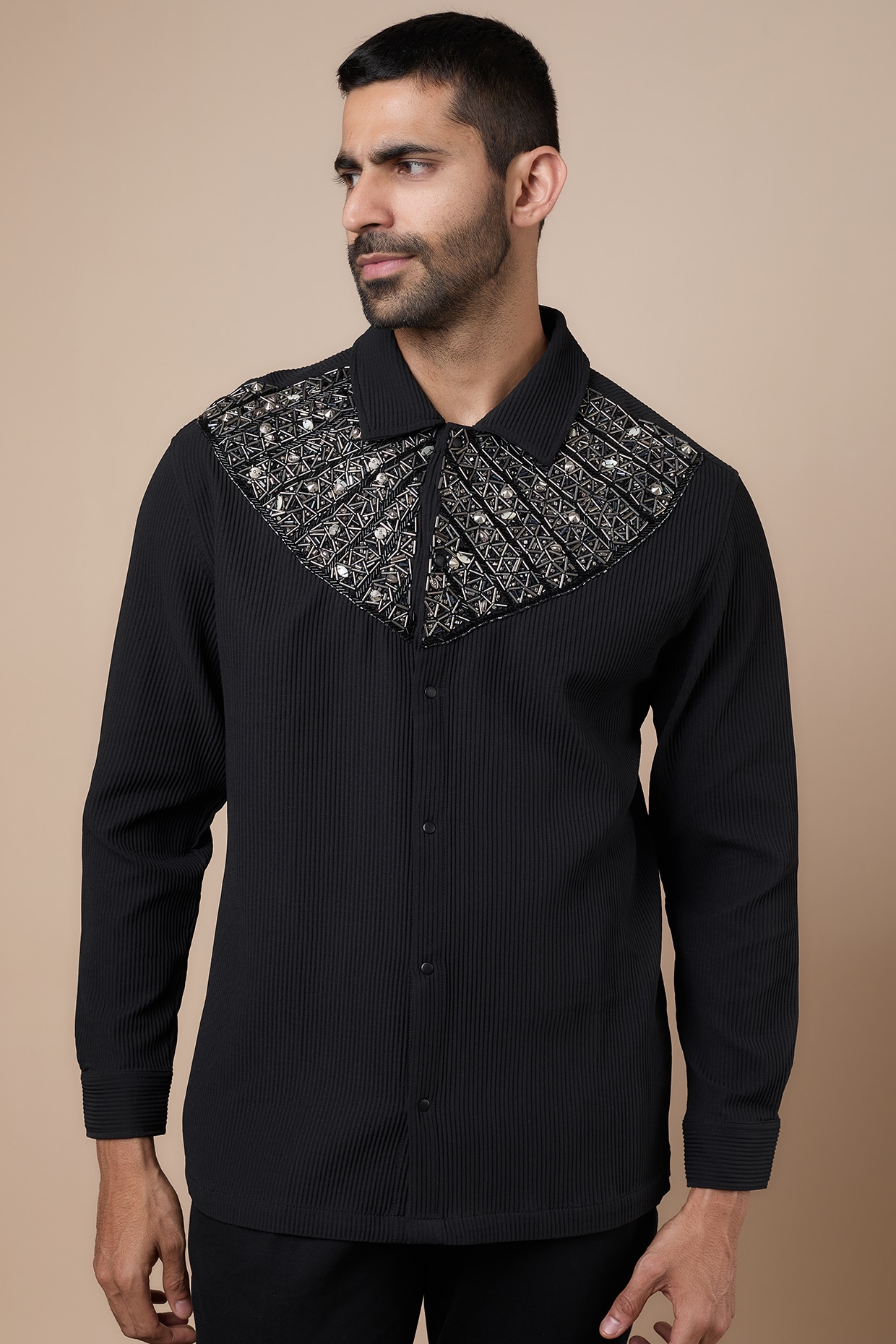 Black Banana Crepe Embroidered Shirt by Dapper & Dare at Pernia's Pop ...