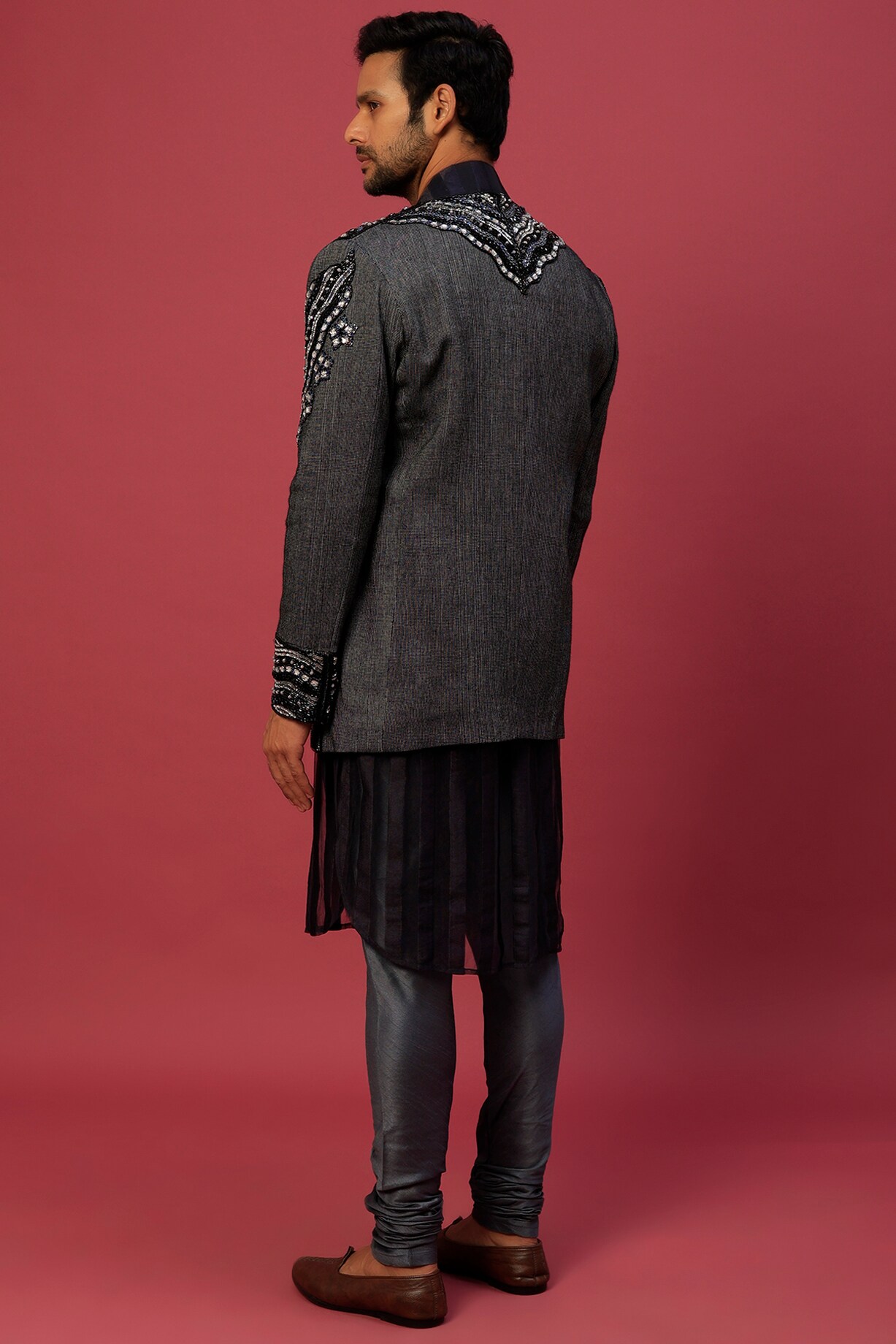 Metallic Grey Indo Western Set by Dapper & Dare at Pernia's Pop Up Shop ...