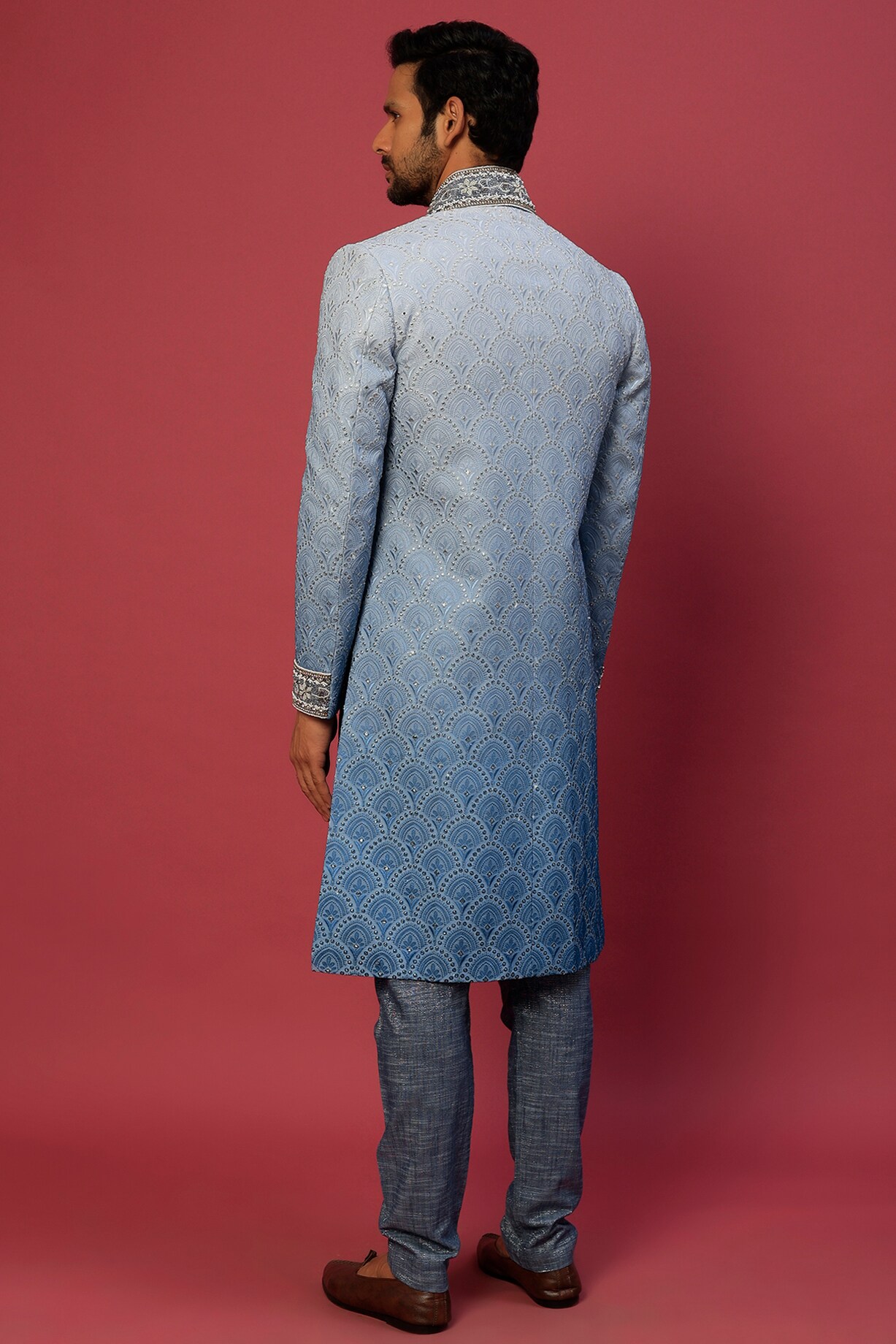 Blue Ombre Embroidered Wedding Sherwani Set by Dapper & Dare at Pernia ...