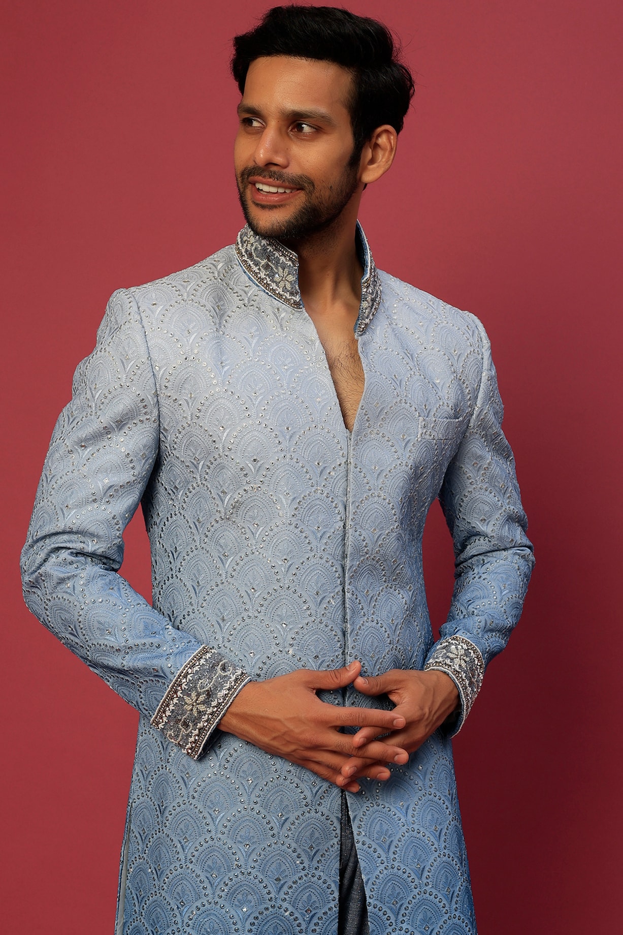 Blue Ombre Embroidered Wedding Sherwani Set by Dapper & Dare at Pernia ...