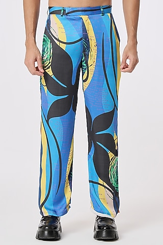 Blue Modal Satin Digital Printed Pants by DARK HOUR at Pernia's Pop Up ...