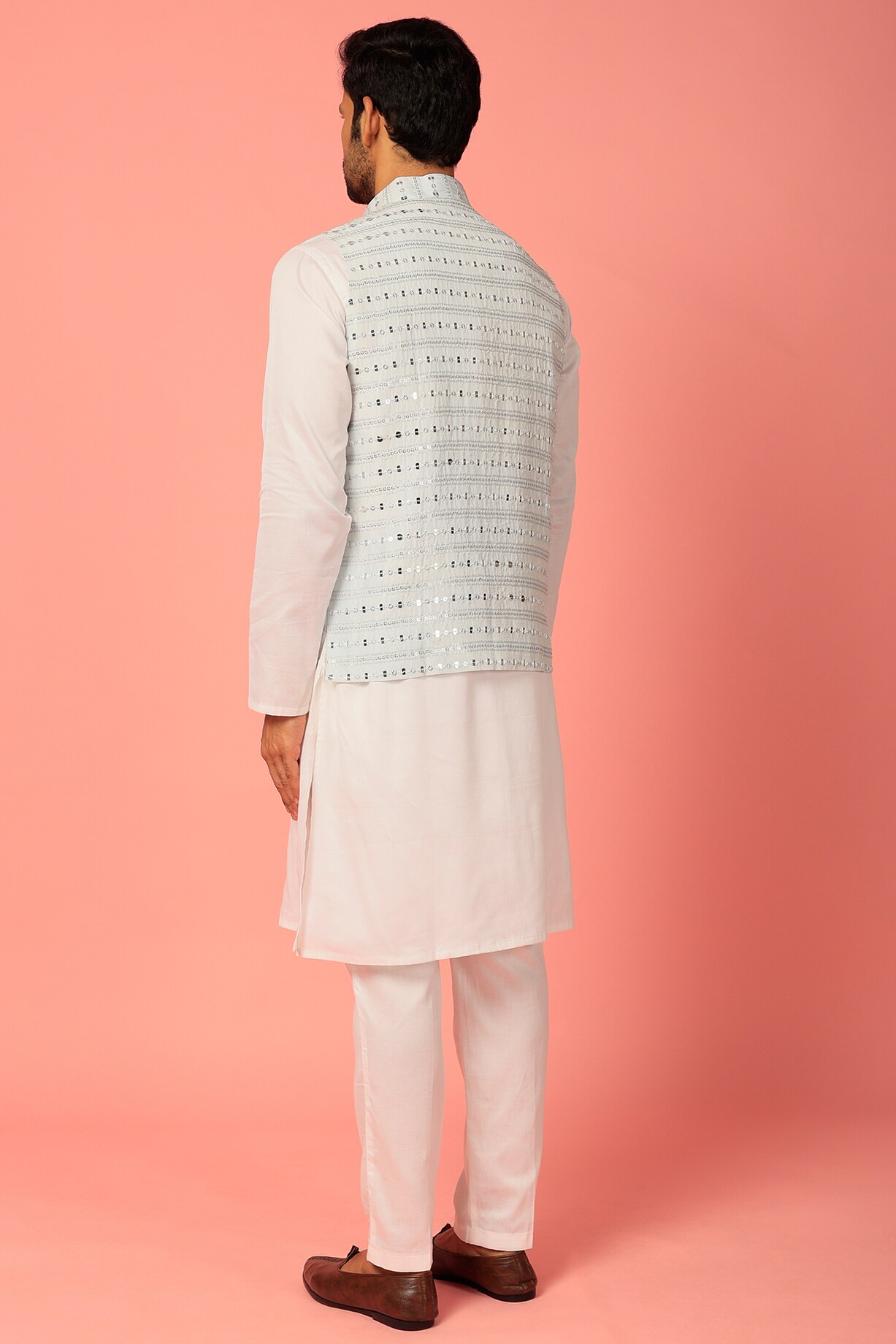 Light Blue Embroidered Nehru Jacket With Kurta Set Design by Darzi ...