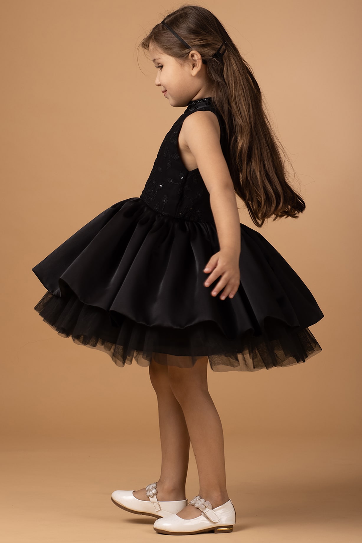 Black Hand Embroidered Mini Dress For Girls by Darleen Kids Couture at ...