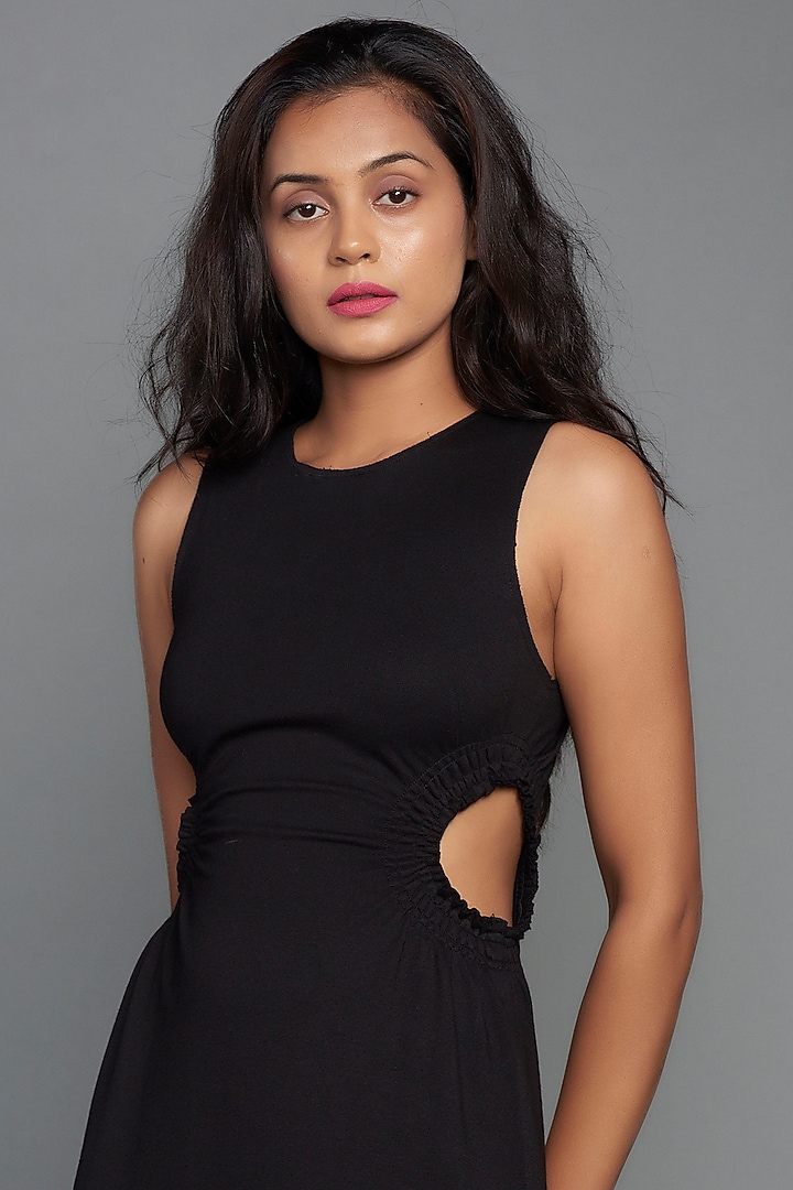 Black Ruffled Midi Dress by Deepika Arora at Pernia's Pop Up Shop 2024