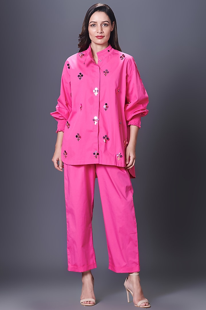 Pink Cotton Hand Embroidered Co-Ord Set Design by Deepika Arora at ...