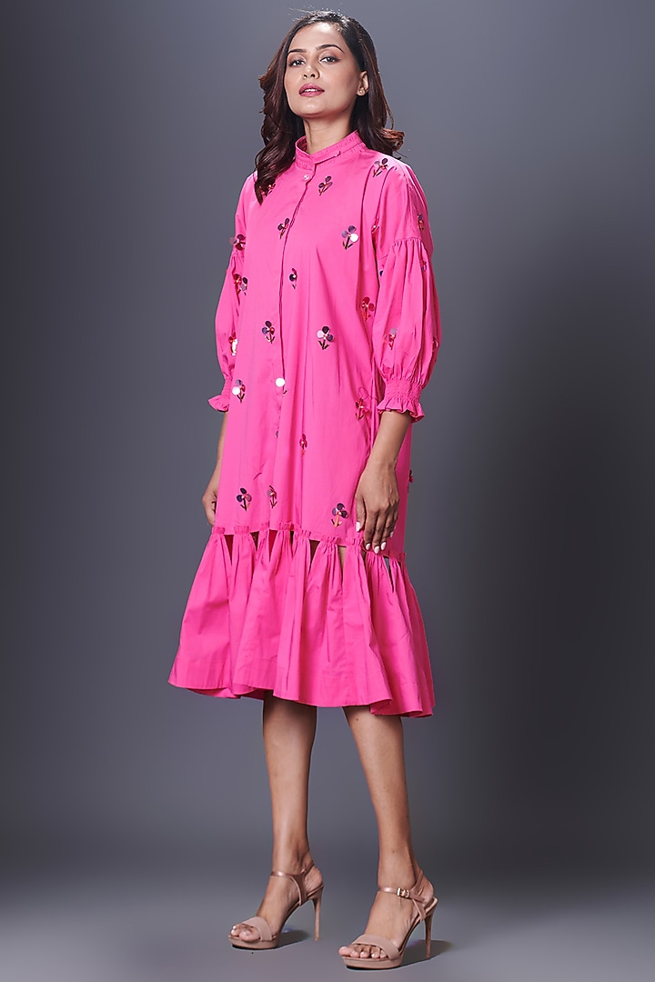 Pink Cotton Hand Embroidered Dress Design by Deepika Arora at Pernia's ...