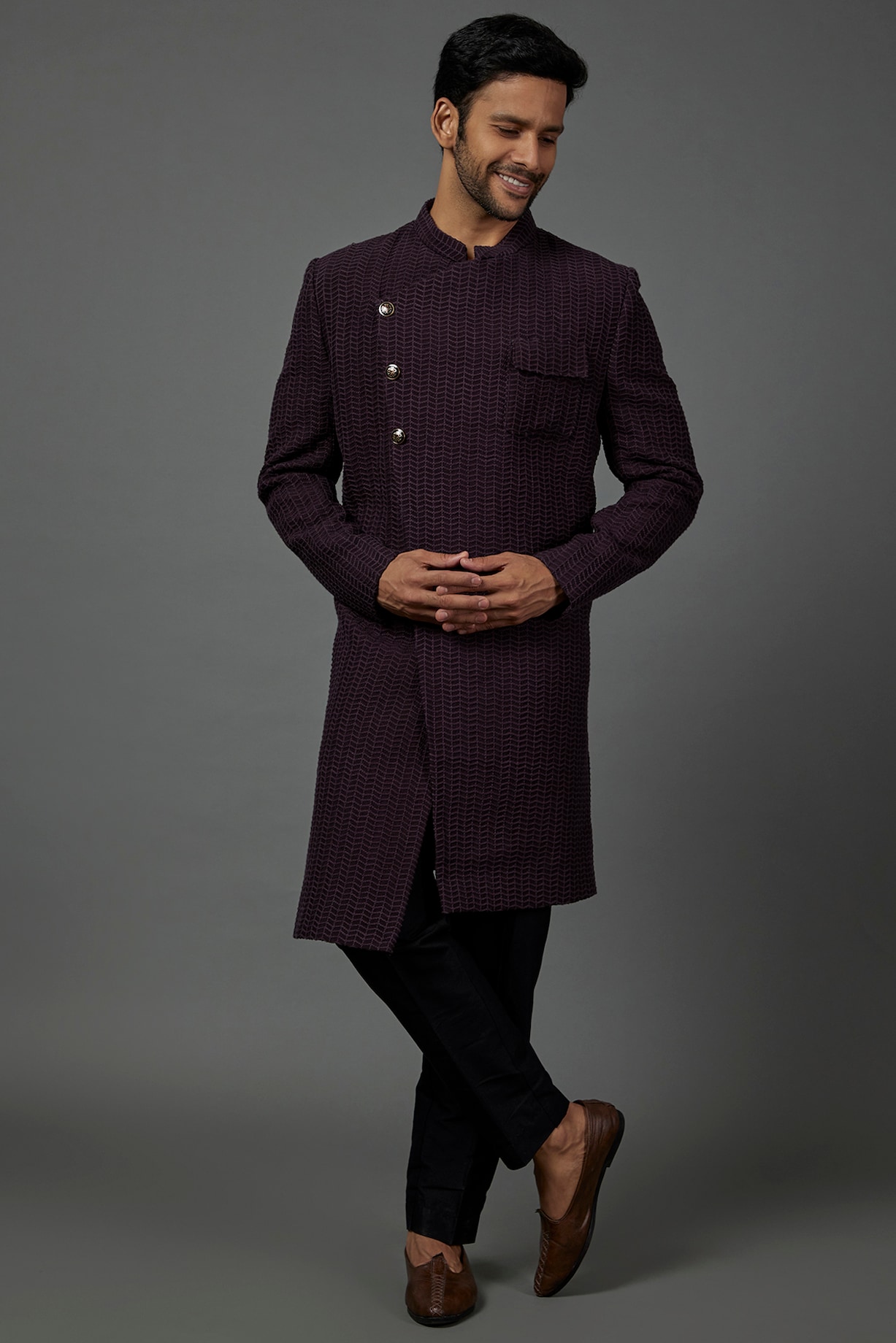 Violet Embroidered Indowestern Set by Darshika at Pernia's Pop Up Shop 2024